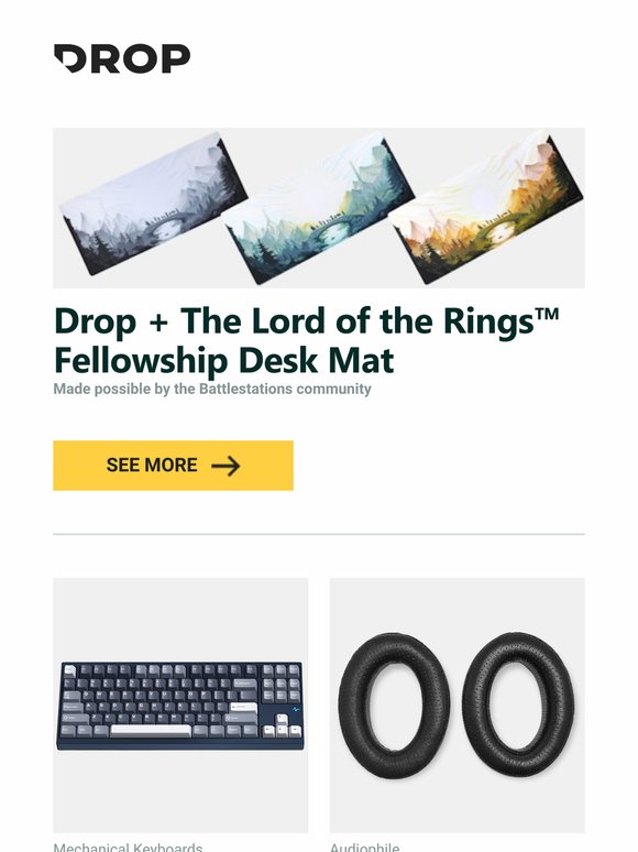 Drop: Drop + The Lord of the Rings™ Fellowship Desk Mat, WOBKEY Crush ...
