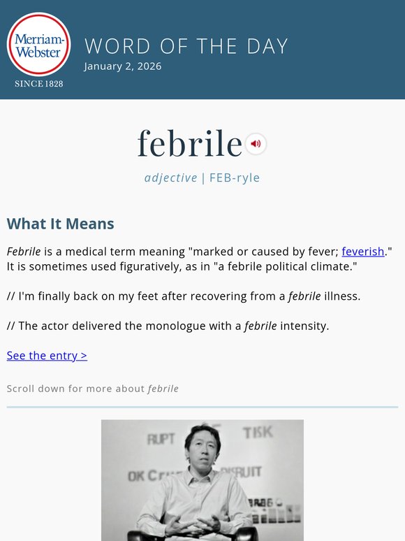Merriam-Webster: Febrile - plus, Tulip/Turban, Cloak/Clock, & 8 Other ...