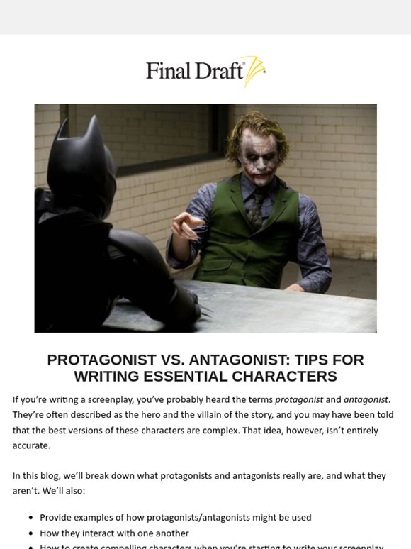 Final Draft: Protagonist vs. Antagonist: Tips for Writing Essential ...