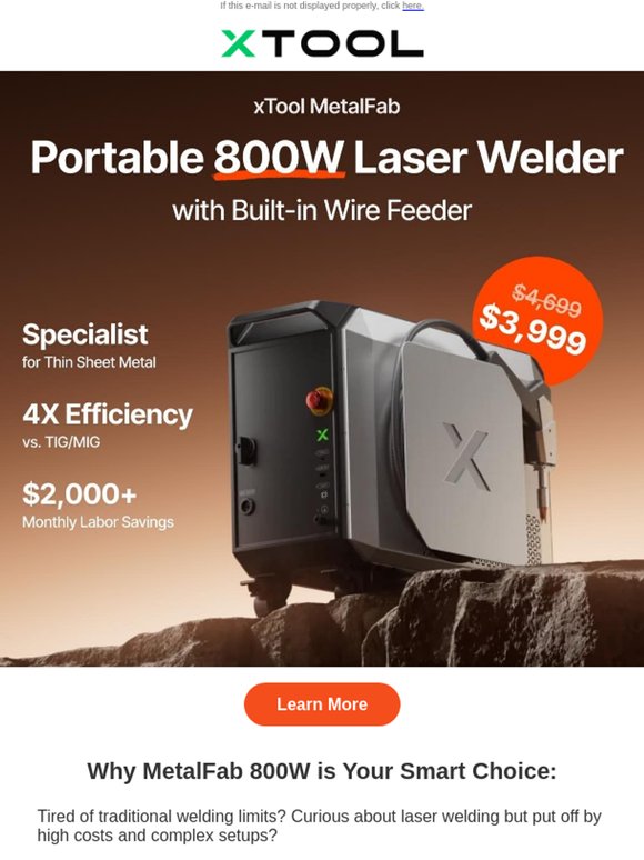 xTool: 🚨Back For Sale! xTool 800W MetalFab Laser Welder — Save $700 Now ...