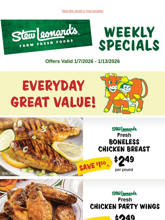 Stew Leonard's: Weekly Specials: Chicken Breast, Naked Faroe Salmon ...