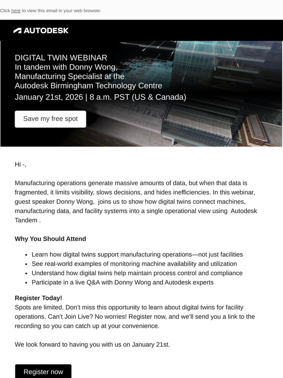 Autodesk: [Digital Twin Webinar] There's still time to register! | Milled