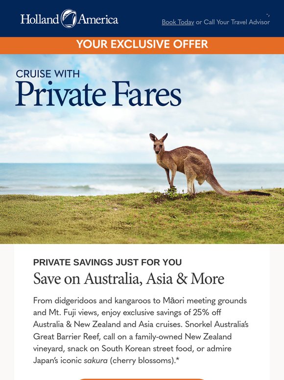 Holland America Line: Up to 25% off Australia, New Zealand & Asia | Milled