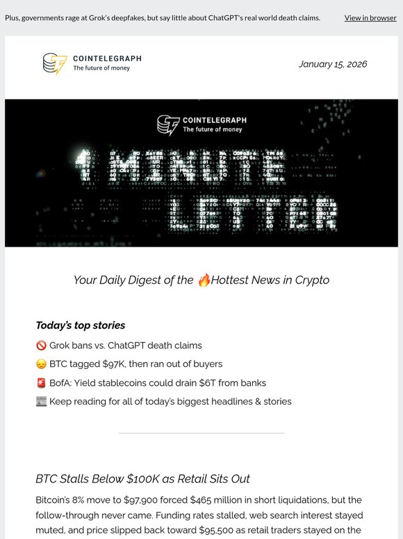 CoinTelegraph: Bitcoin rally collapses at $97K | Milled