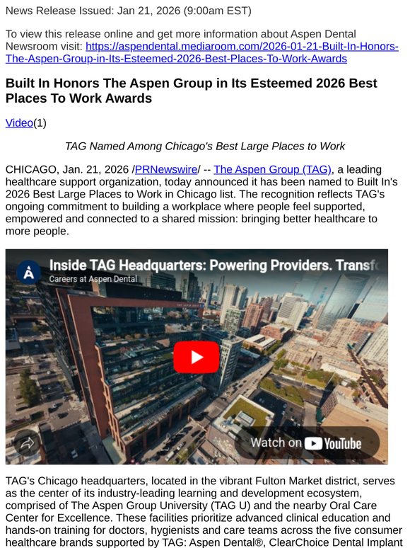 Aspen Dental: Built In Honors The Aspen Group in Its Esteemed 2026 Best ...