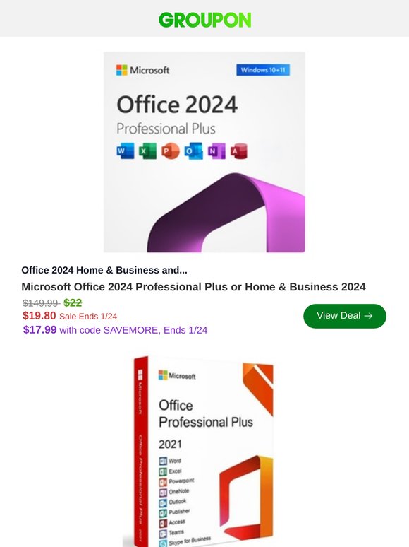 Groupon: Microsoft Office 2024 Professional Plus or Home & Business ...