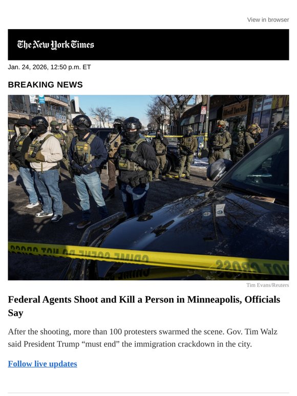 The New York Times Store: Breaking news: Federal agents shoot and kill ...