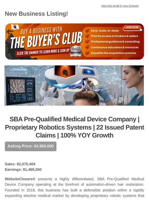 Website Closers: New Deal Alert: SBA Pre-Qualified Medical Device ...