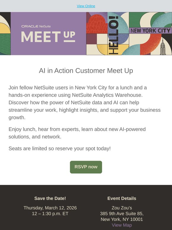 NetSuite: New York City: Experience AI in action | Milled