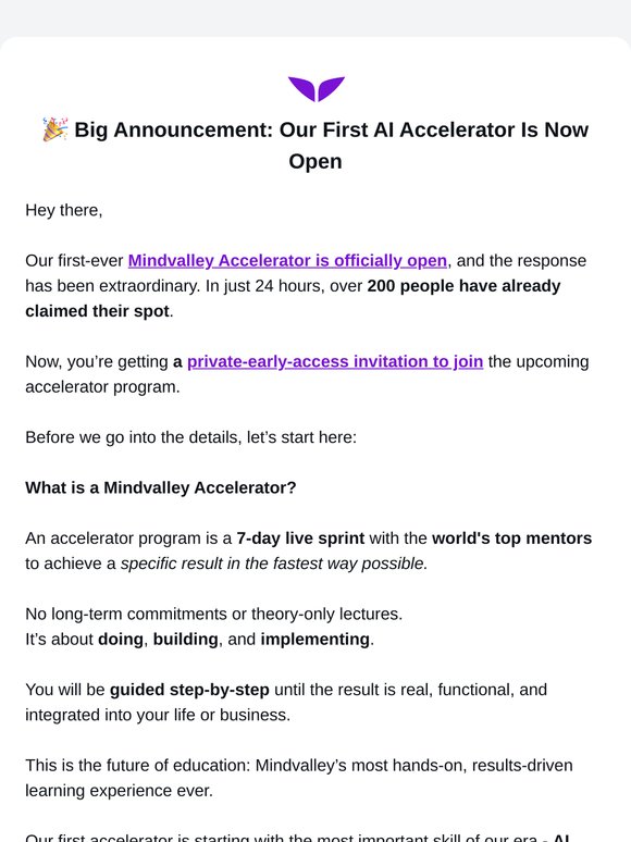 Mindvalley: 🎉 Big Announcement: Our First AI Accelerator Is Now Open ...