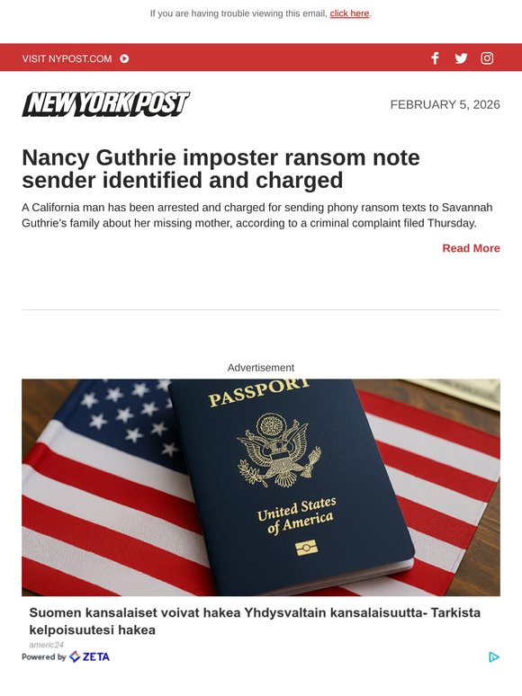 Post Wanted by New York Post: Breaking: Nancy Guthrie imposter ransom ...
