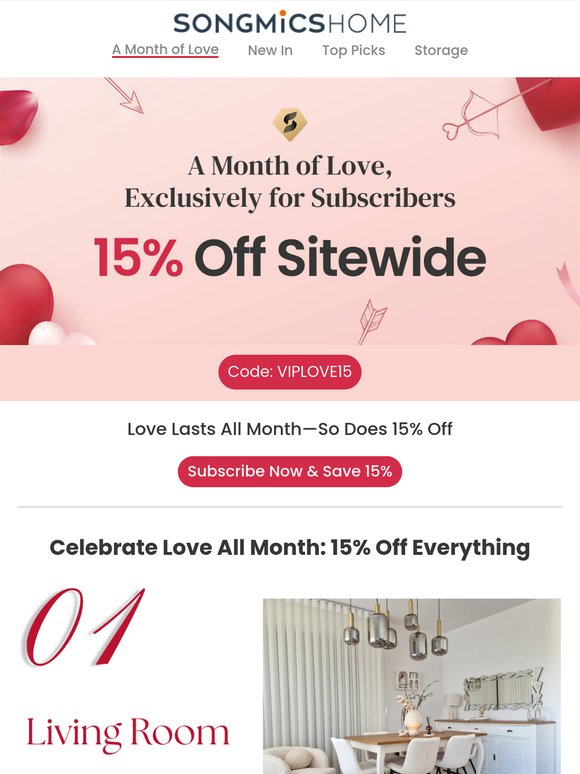 SONGMICS: 💫A Month of Romance: 15% Off Just for You | Milled