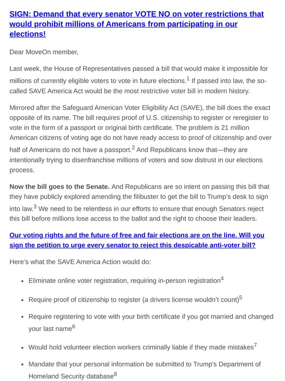 MoveOn: Will you sign the petition to demand the Senate reject the SAVE ...