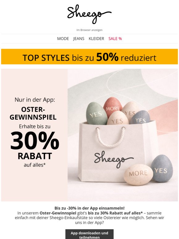 sheego: Oster-Gewinnspiel 🎲 bis zu -30% 🤩🥚 | Milled