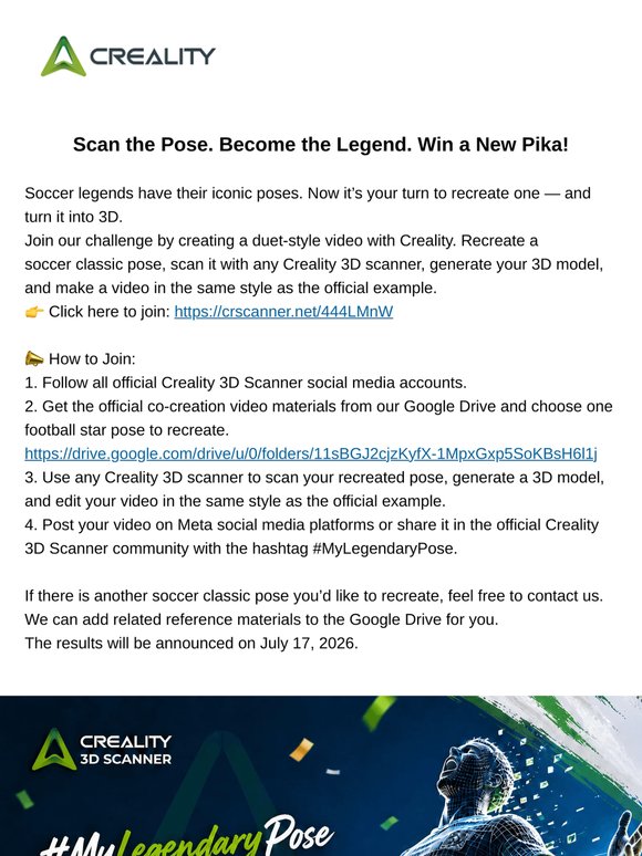 Creality: Scan the Pose. Become the Legend. Win a New Pika! | Milled