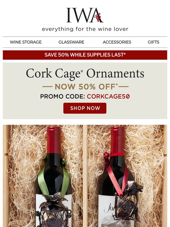 IWA Wine Accessories: Save 50% on Cork Cage Ornaments 🍾 | Milled